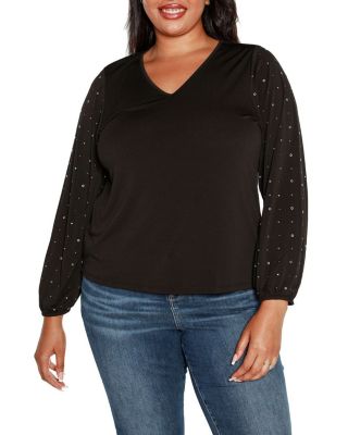 Belldini Black Label Plus Size Embellished Blouson Sleeve Top | belk
