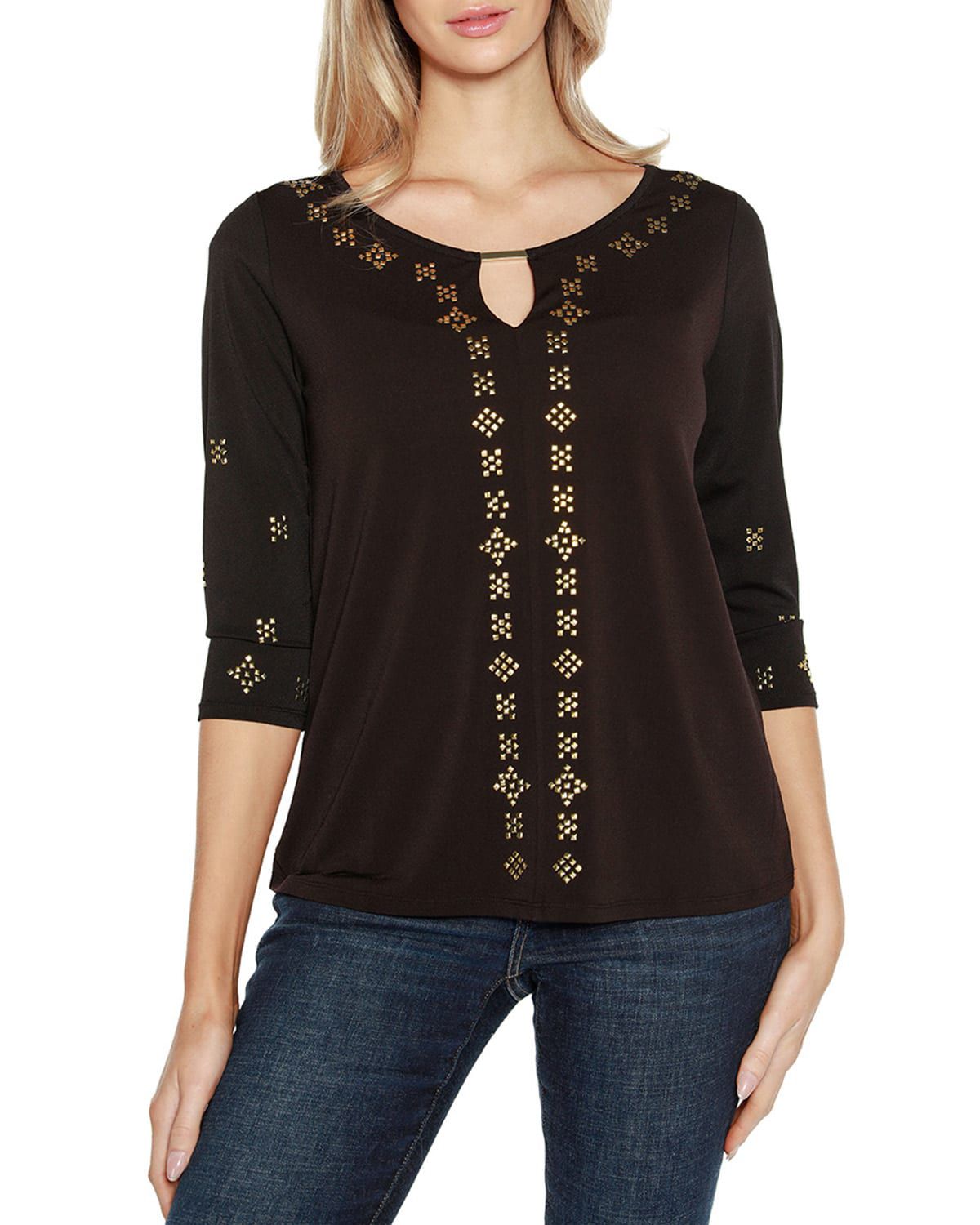 Belldini Black Label Embellished Keyhole Knit Top | Belk