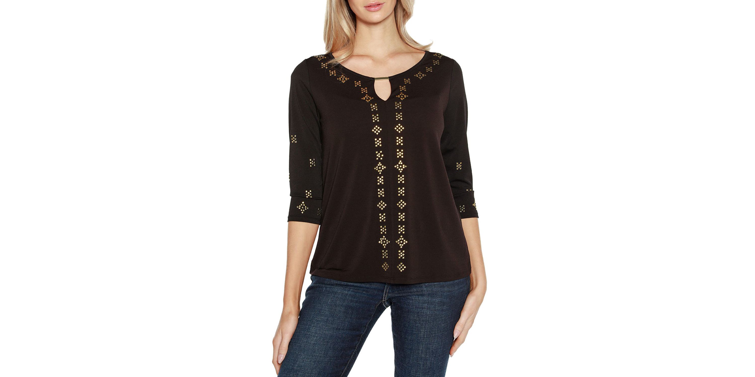 Belldini Black Label Embellished Keyhole Knit Top | Belk