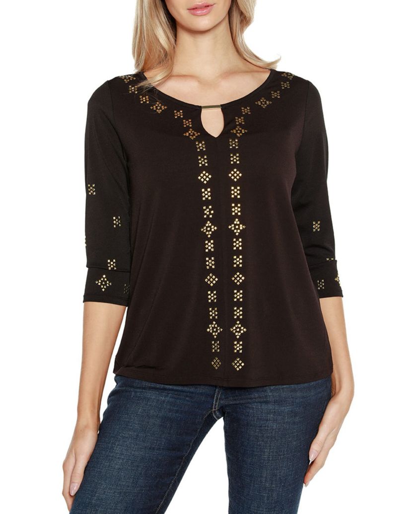Belldini Black Label Embellished Keyhole Knit Top | Belk