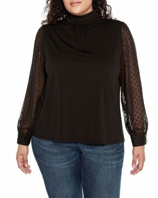 Belldini Black Label Plus Size Clip-Dot Chiffon Sleeve Knit Blouse | belk