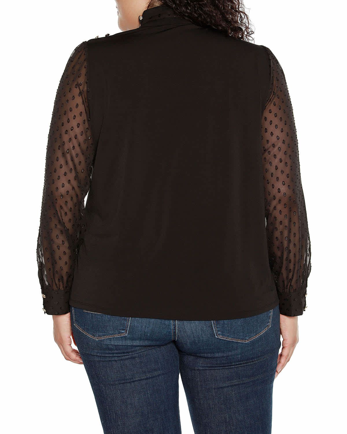 Belldini Black Label Plus Size Clip-Dot Chiffon Sleeve Knit Blouse | Belk