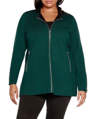 Belldini Black Label Plus Size Sweater Jacket with Faux Leather Collar ...