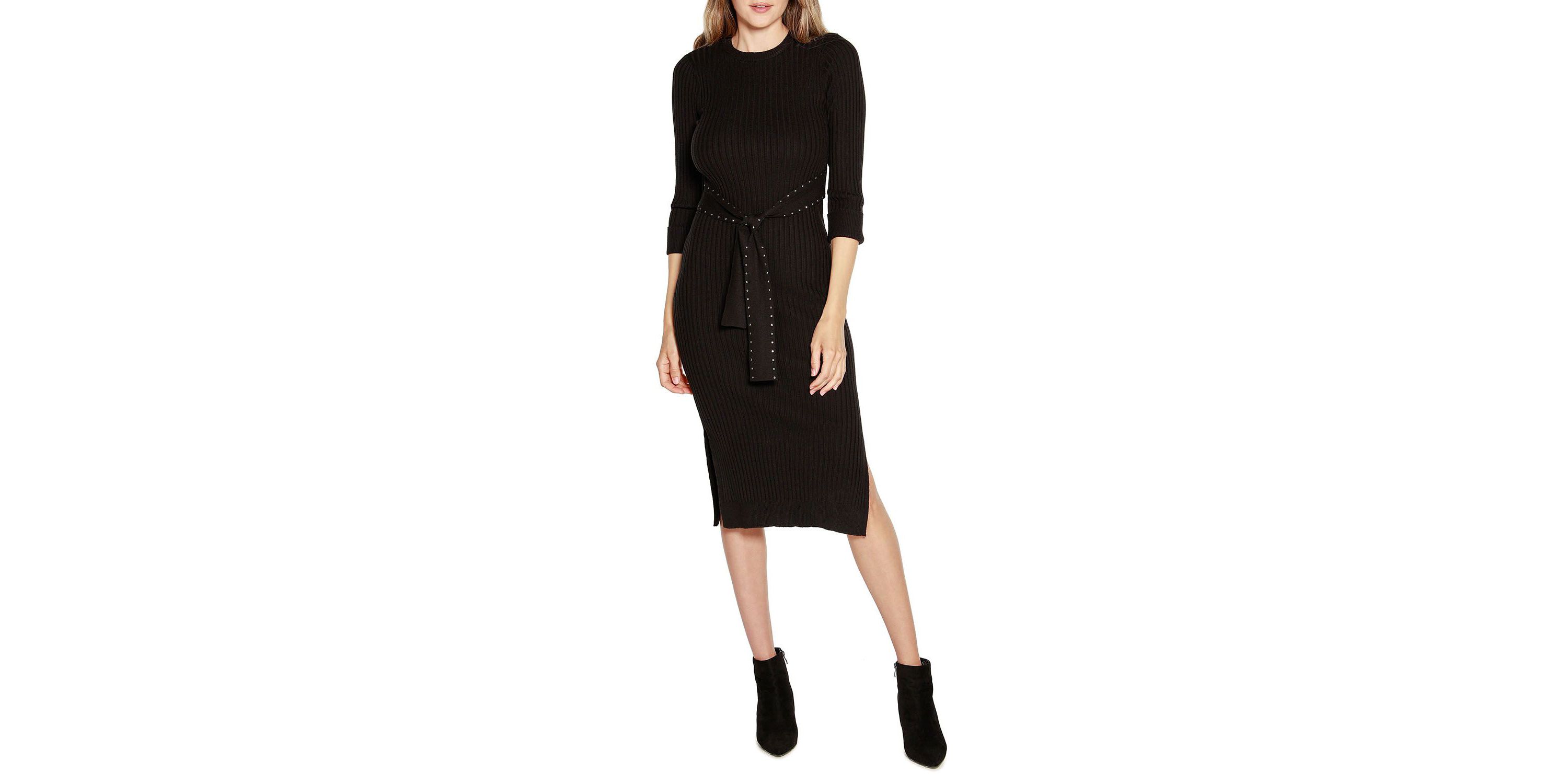 Belldini Black Label Sweater Dress With Embellished Waist Tie | Belk
