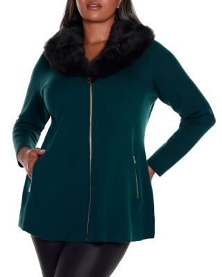 Belldini Black Label Plus Size Faux Fur Collar Cardigan | Belk