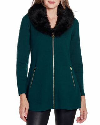 Belldini Black Label Faux Fur Collar Cardigan | Belk