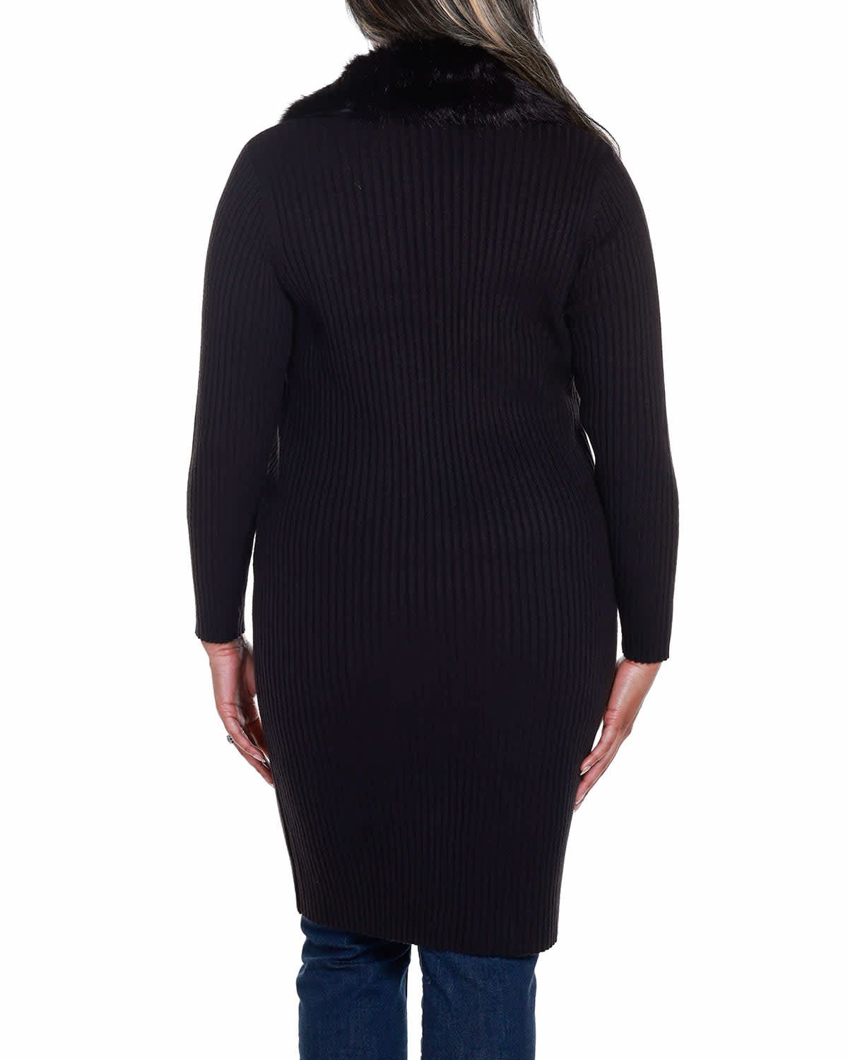 Belldini Black Label Plus Size Ribbed Faux-Fur Collar Duster Cardigan ...