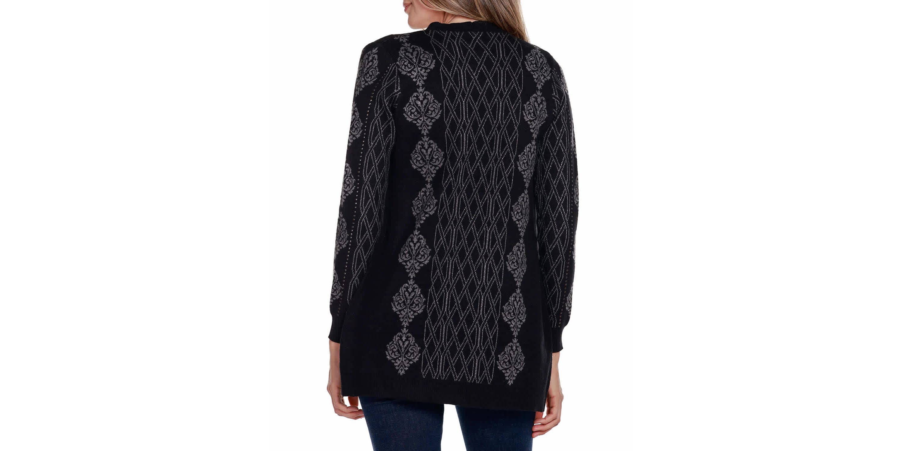 Belldini Black Label Lurex Jacquard Open-Front Cardigan Sweater | Belk