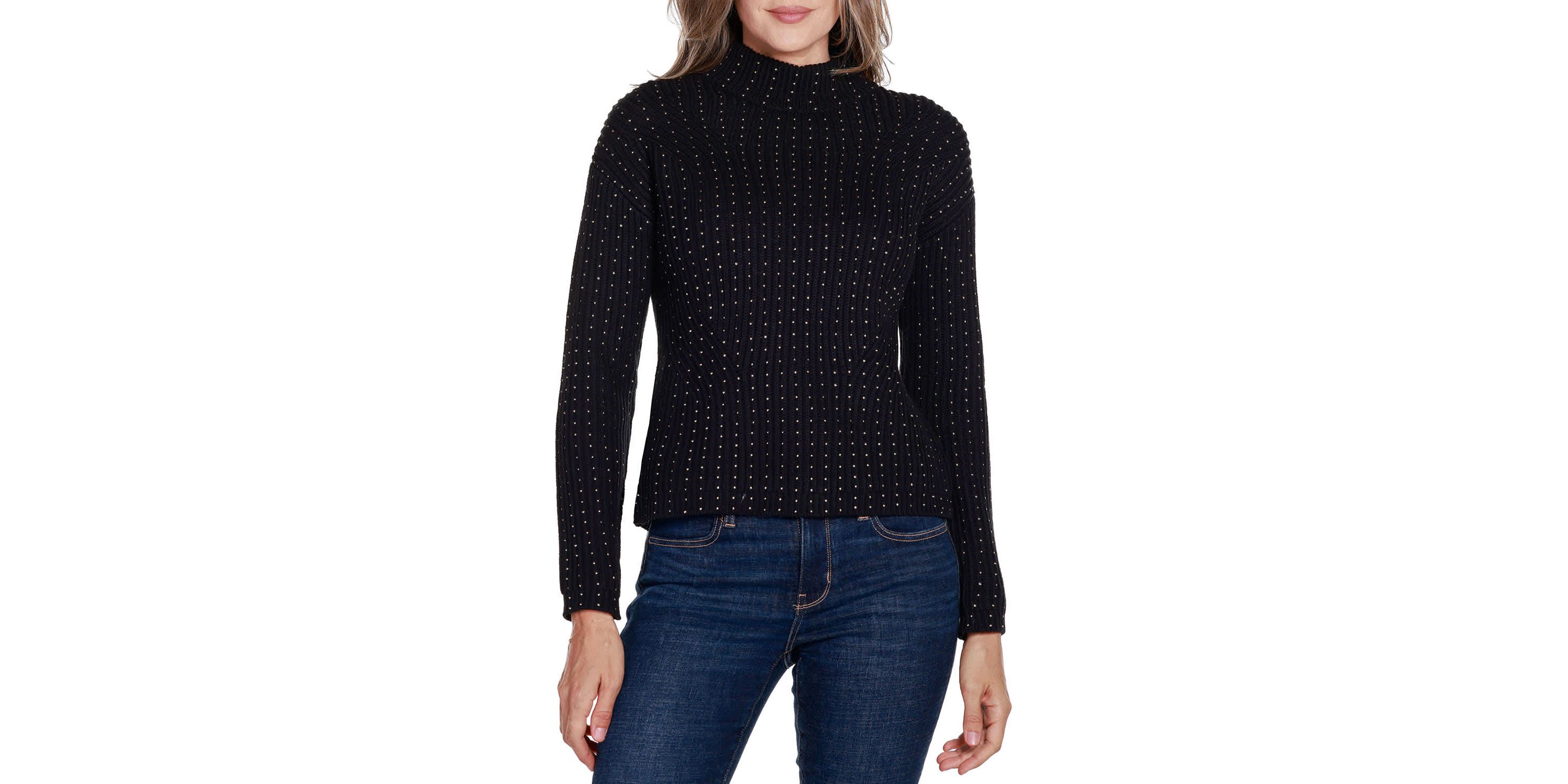 Belldini Black Label Embellished Mock Neck Ribbed Sweater | Belk