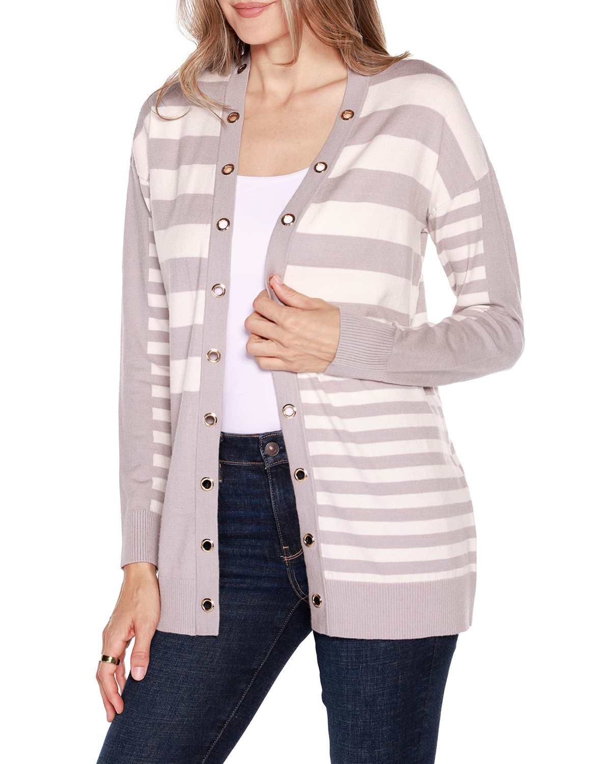 Belldini Black Label Colorblocked Variegated-Stripe Open-Front Cardigan ...