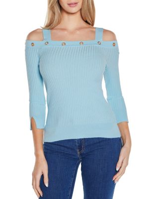 Belldini Black Label Rhinestone Grommet Cold-Shoulder Sweater | belk