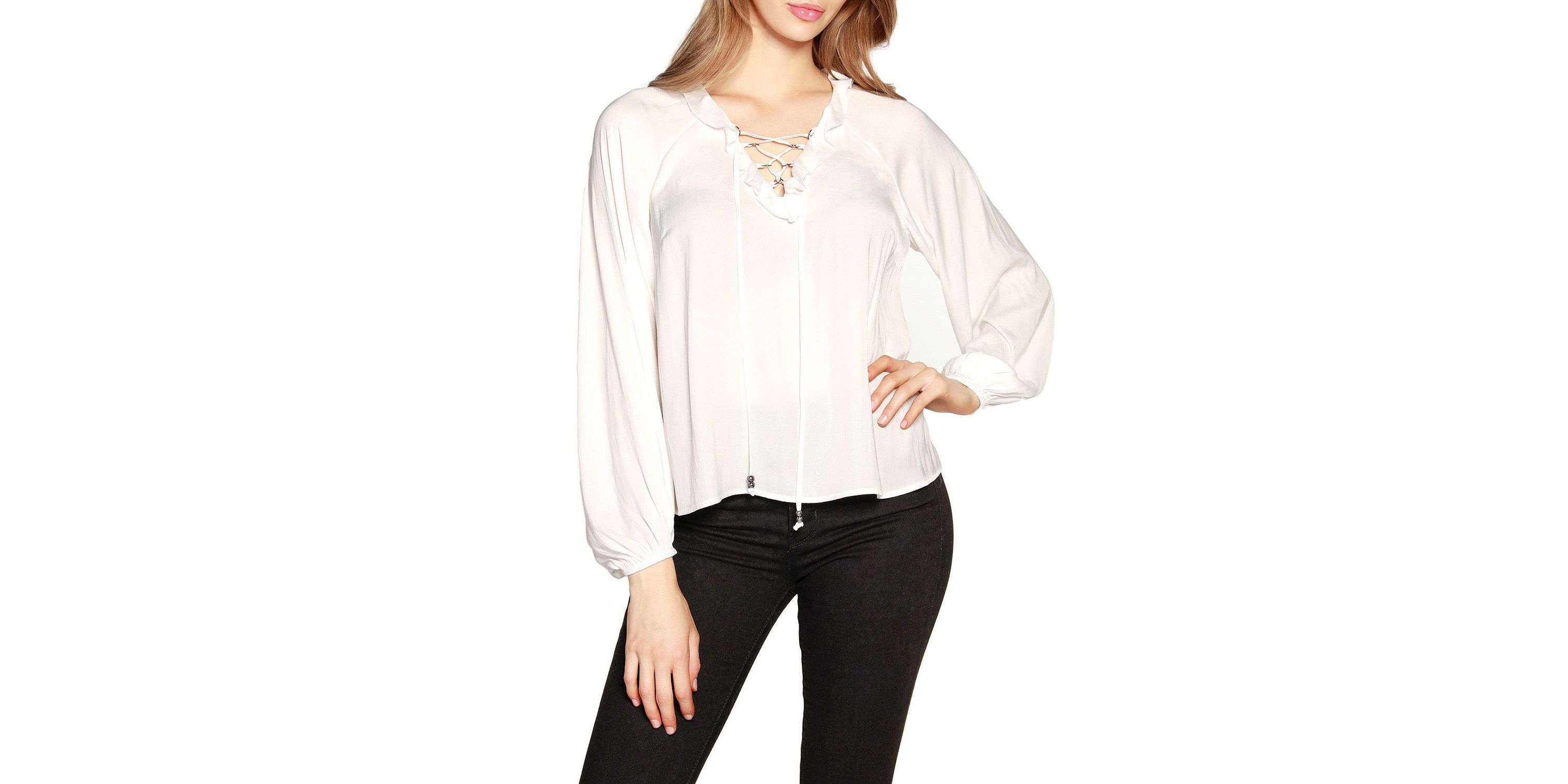 Belldini Black Label Ruffled V-neck Blouse | Belk