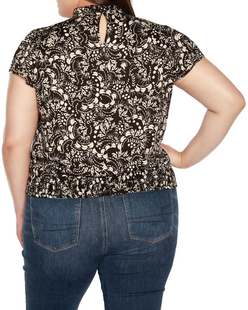 Belldini Black Label Plus Size Embellished Printed Cap-Sleeve Blouse | Belk