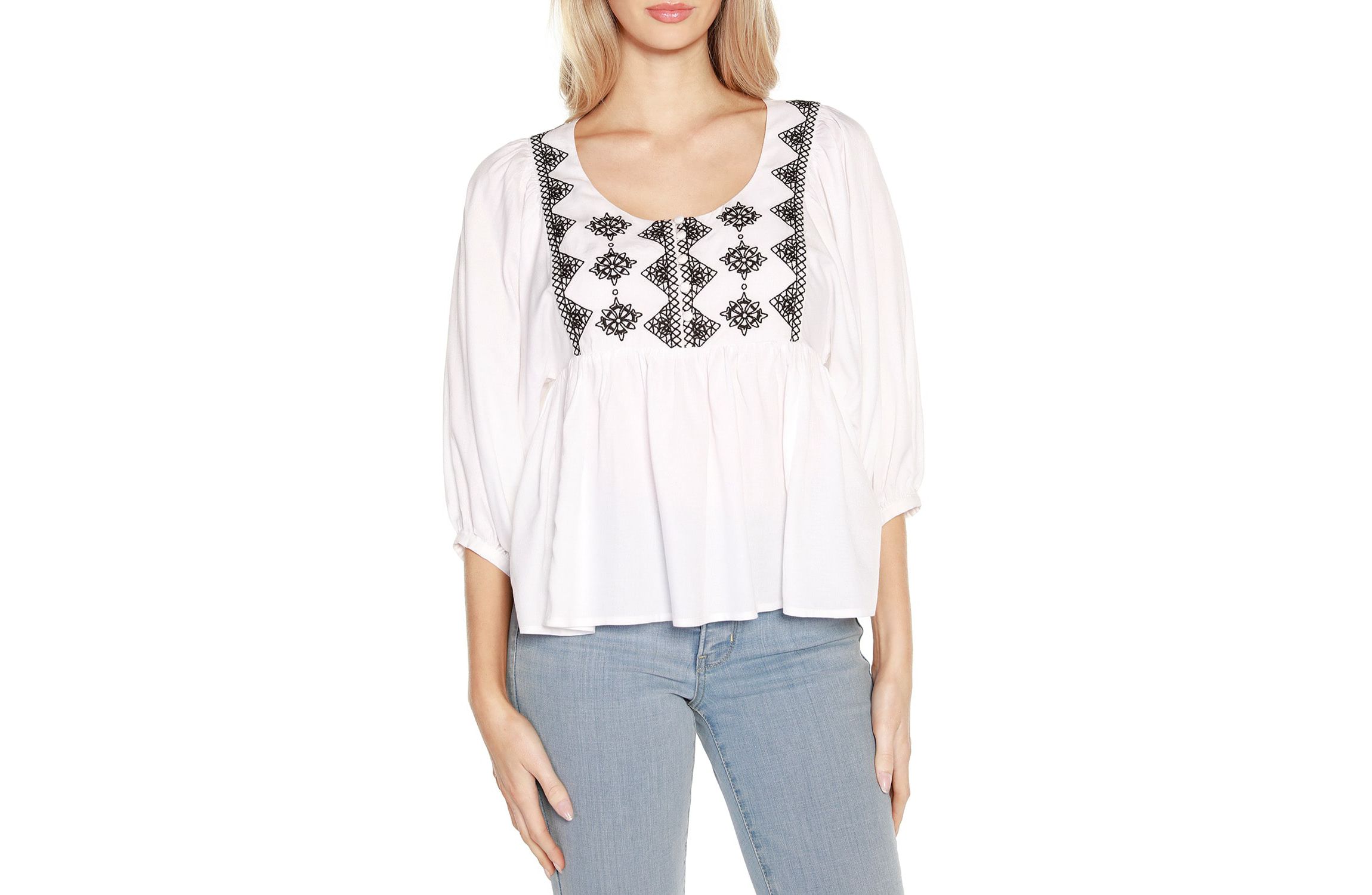 Belldini Black Label Embroidered Boho Fit and Flare Top | Belk