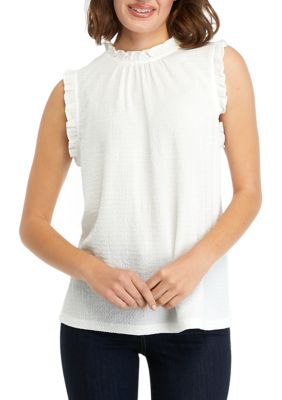 THE LIMITED Petite Textured Knit Ruffle Trim Shell Blouse | belk