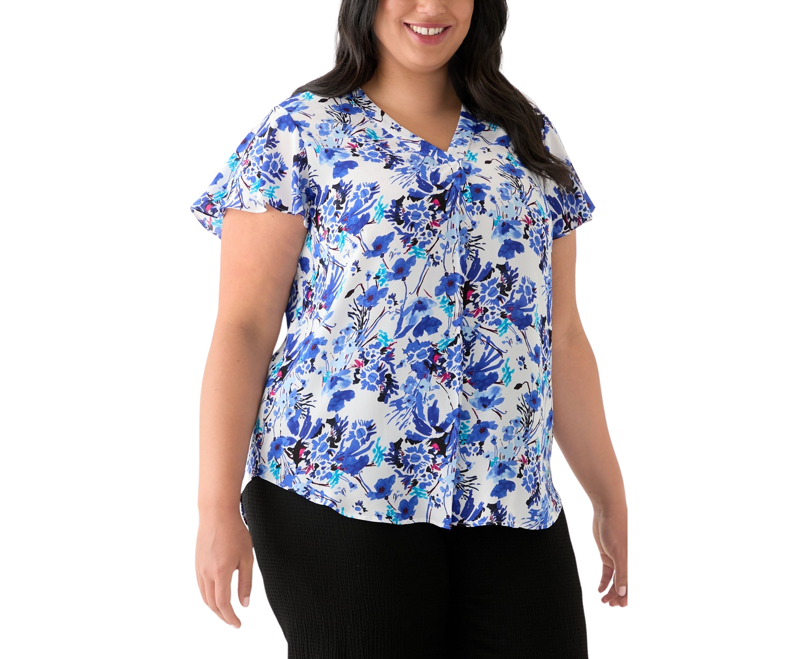 AK Anne Klein Plus Size Flutter Sleeve Blouse | Belk