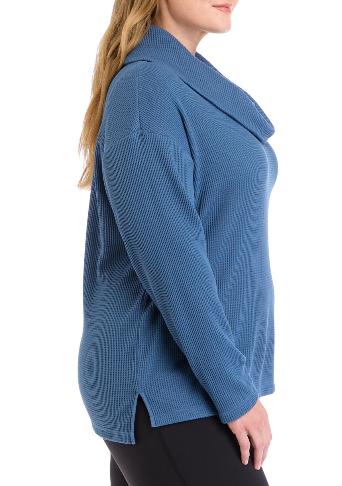 Yogalicious Plus Size Long Sleeve Brushed Waffle Cowl Neck Top | Belk