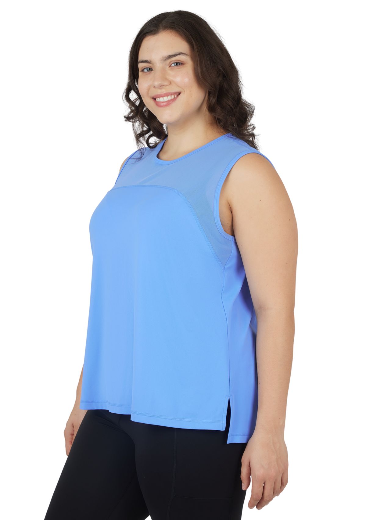 Yogalicious Plus Size Synergy Mesh Tank Top with Side Slits | Belk