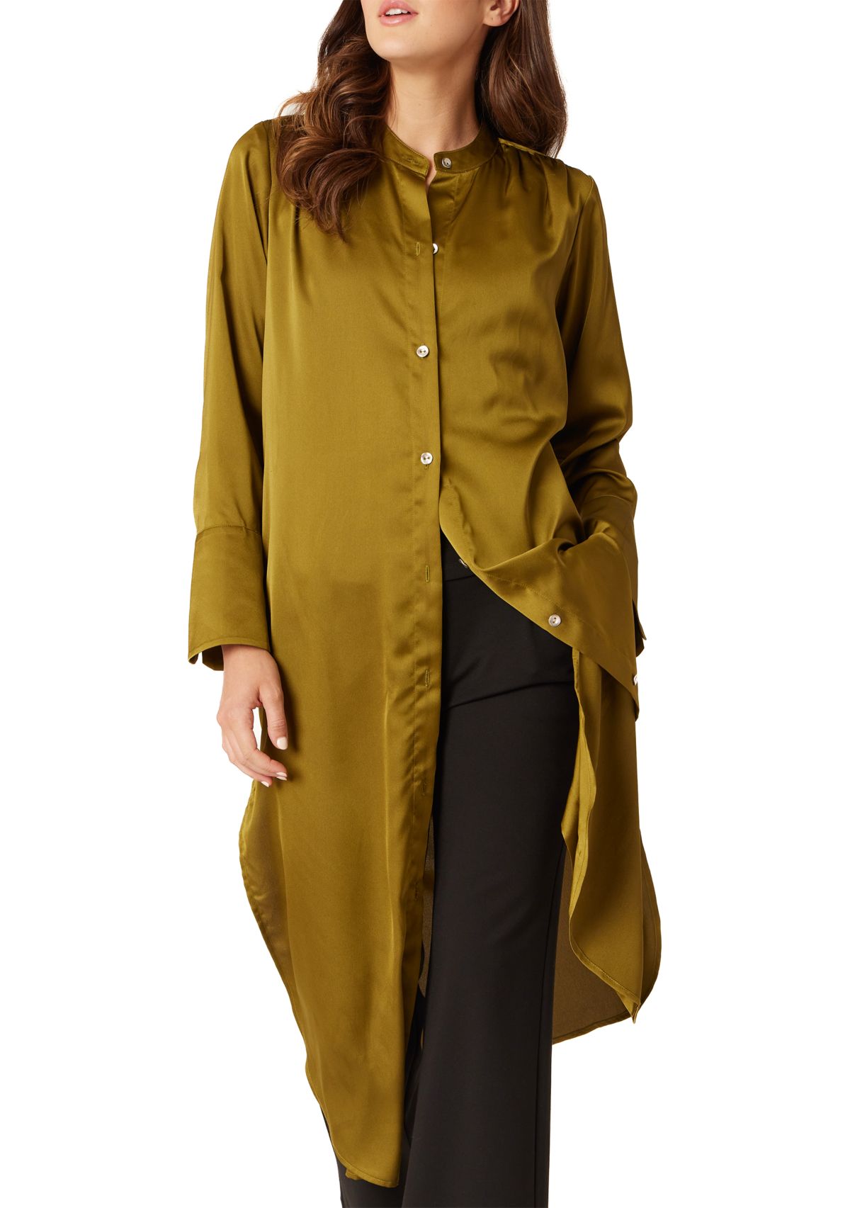 Adrienne Landau Onyx Long Sleeve Convertible Satin Tunic Top | Belk