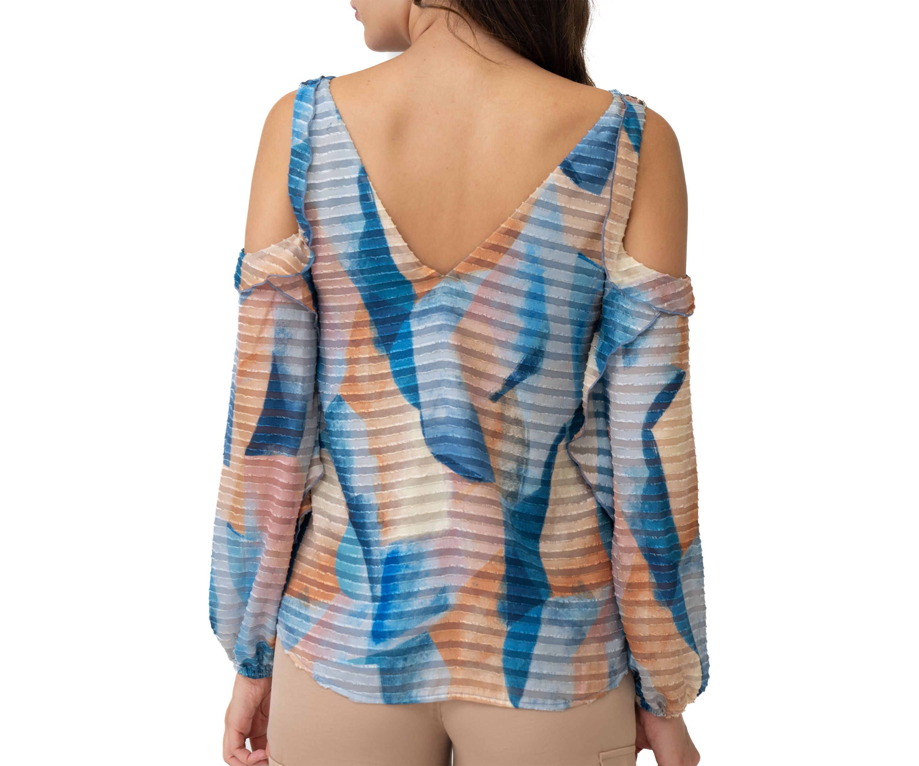 Adrienne Landau Onyx Women's Cold Shoulder Ruffle Top | Belk