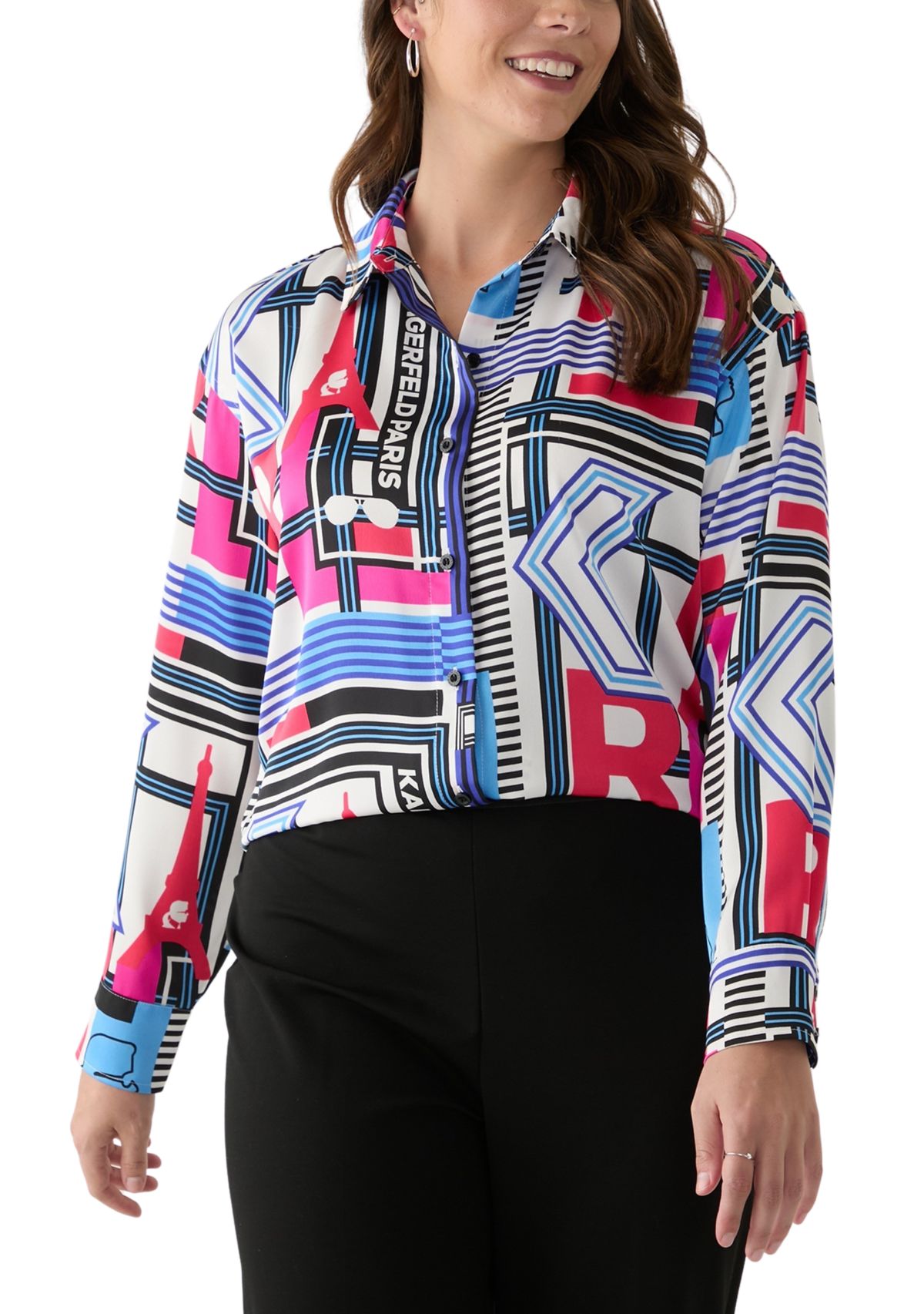 KARL LAGERFELD PARIS Women's Geo Printed Blouse | Belk
