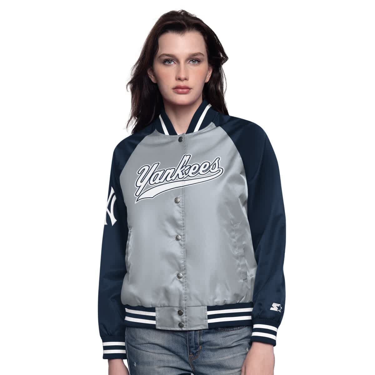Starter MLB Gray/Navy New York Yankees Home Run Full-Snap Varsity ...