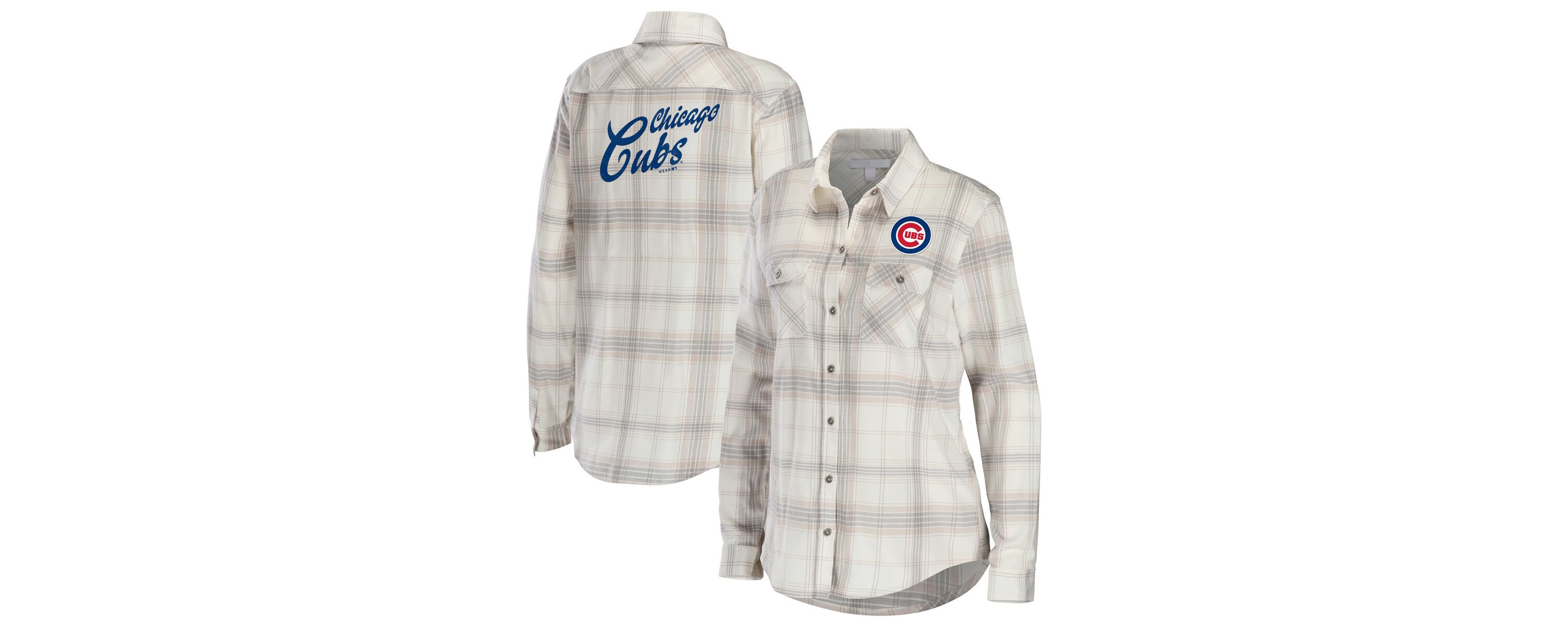 WEAR by Erin Andrews MLB Gray/Cream Chicago Cubs Flannel Button-Up ...