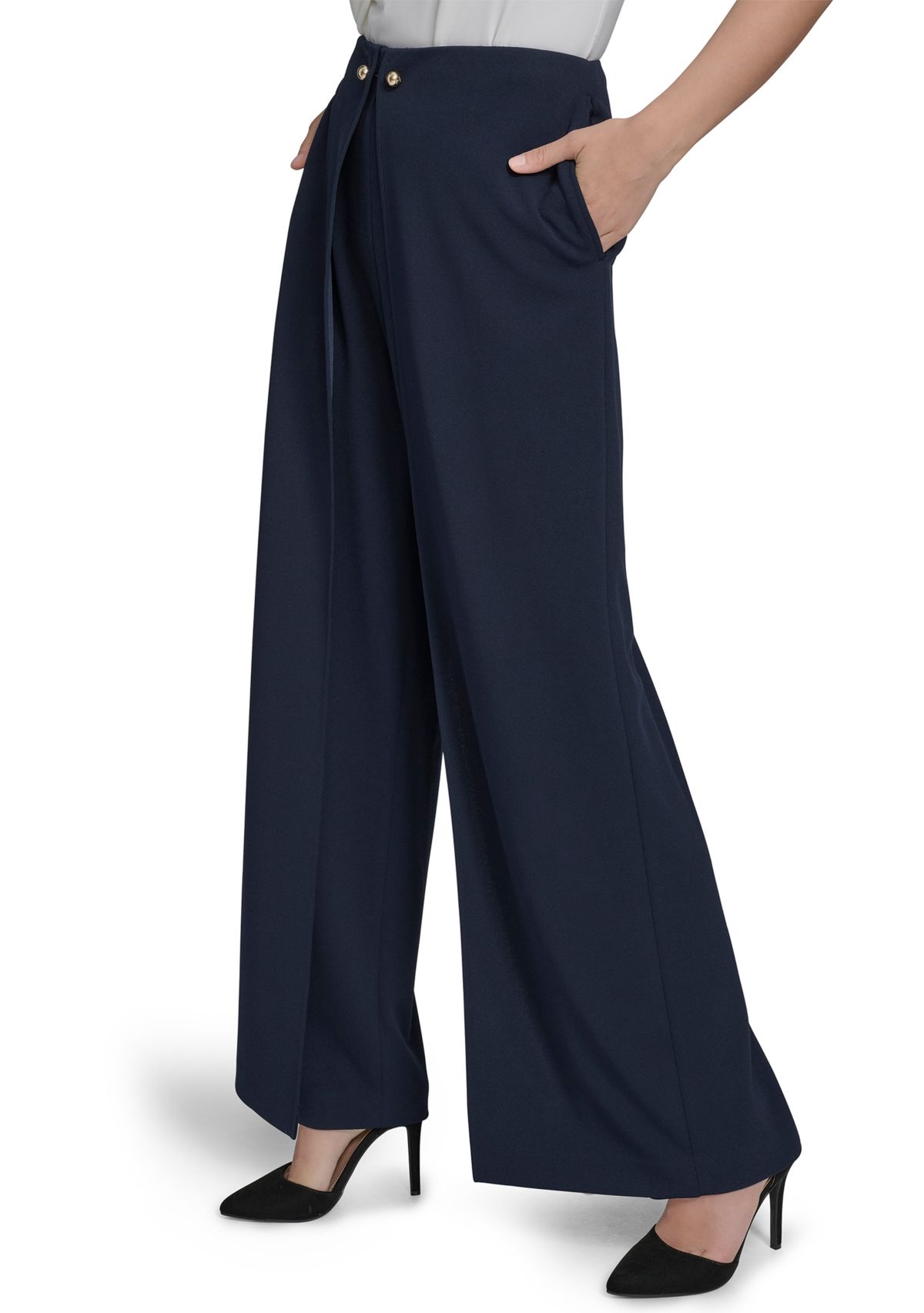 Halston Women's Wide Leg Wrap Hardware Pants | Belk