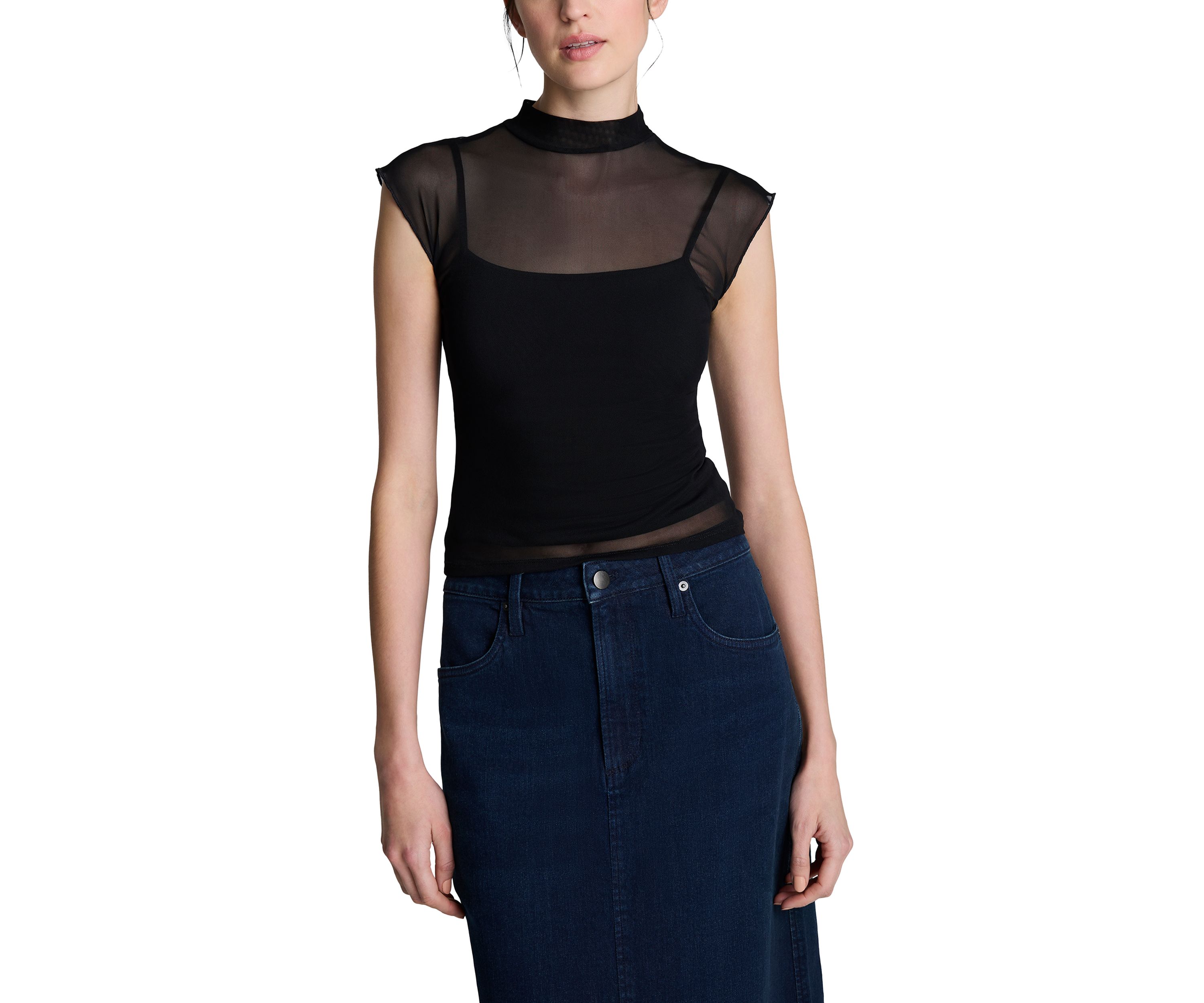 Kenneth Cole Women's Layered Mesh Mock Neck Top | Belk