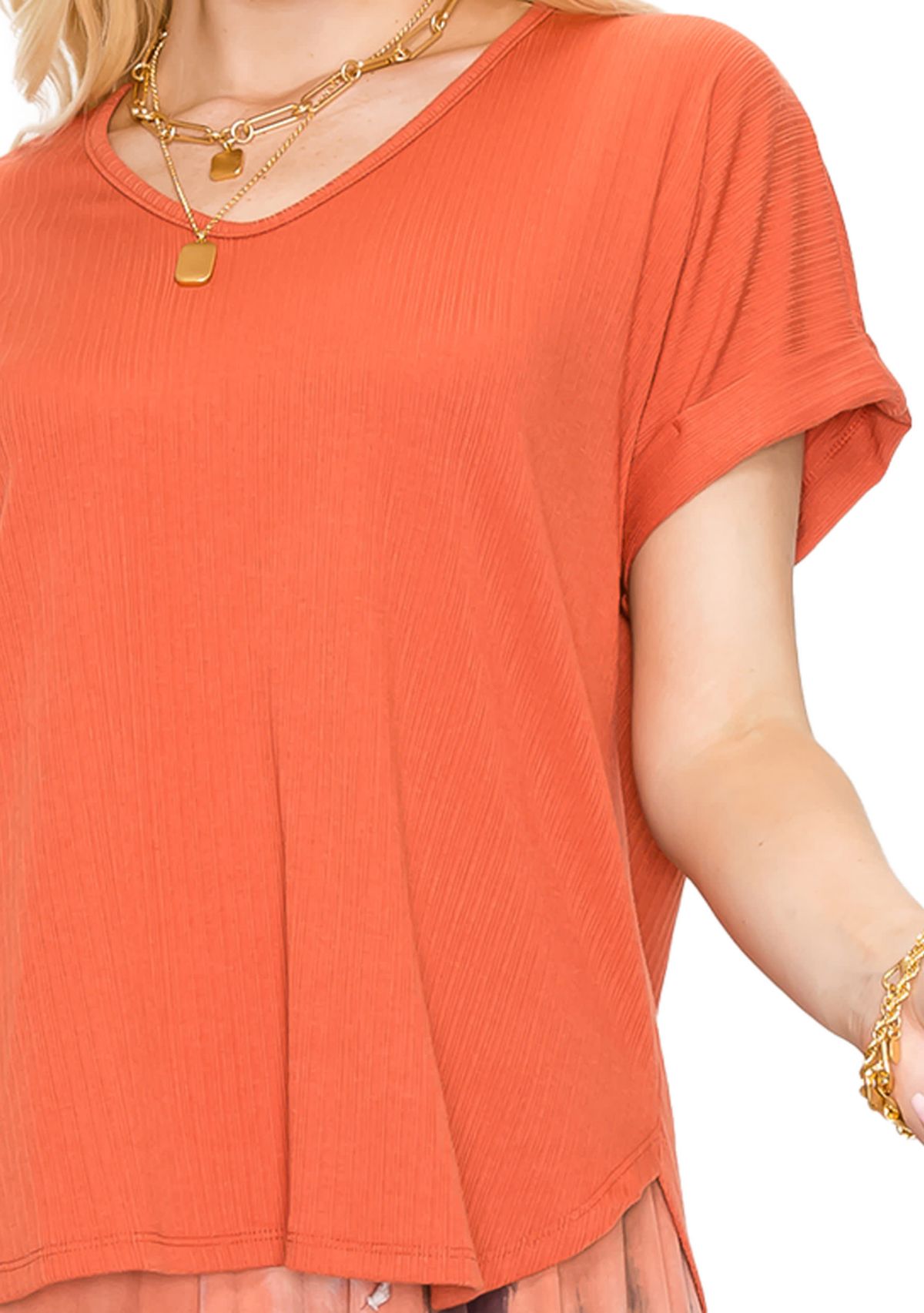 COIN1804 Variegated Rib V Neck Rolled Sleeve Curve | Belk