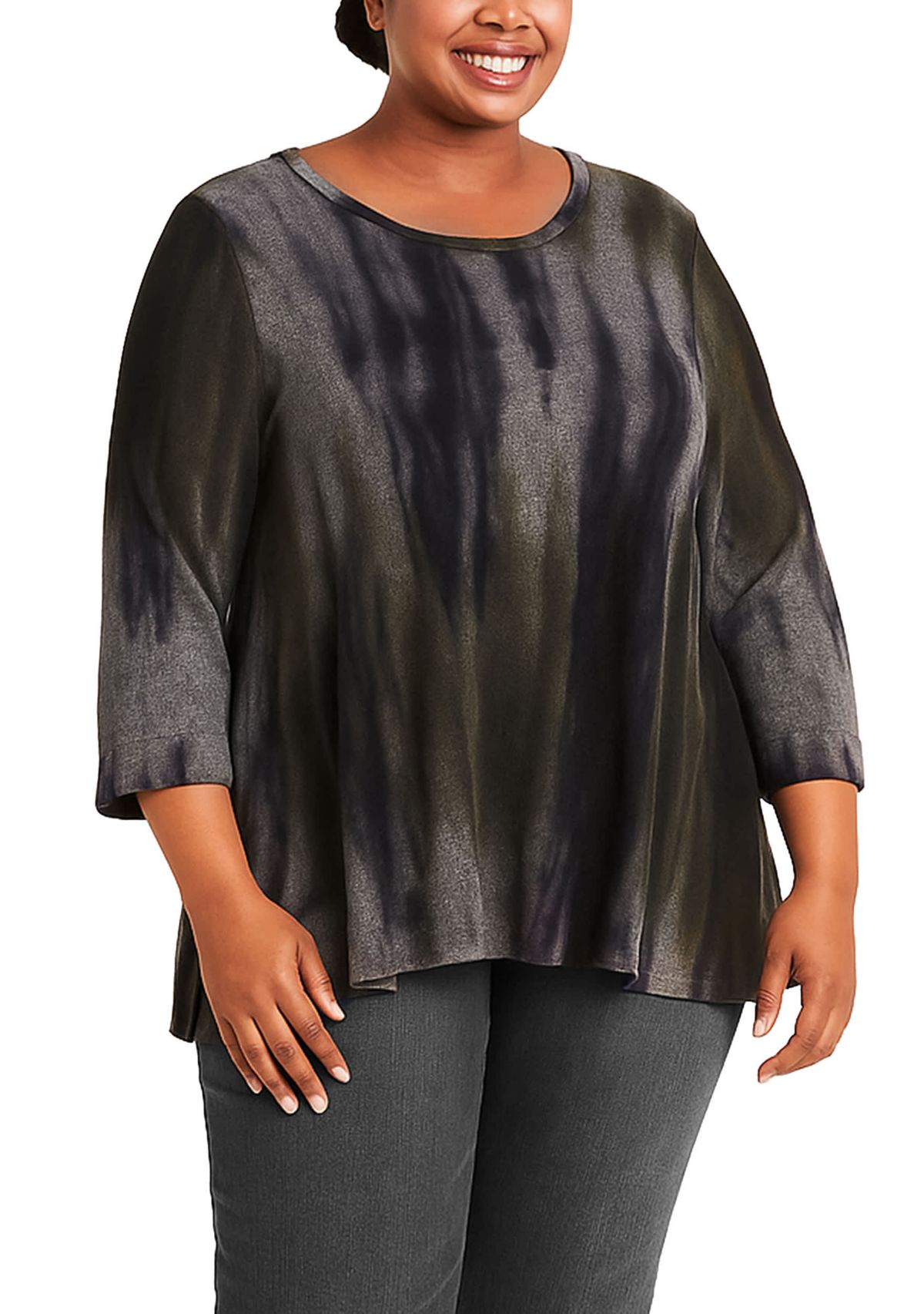 COIN1804 Tie Dye Cozy Button Back 3Q Rolled Sleeve | Belk