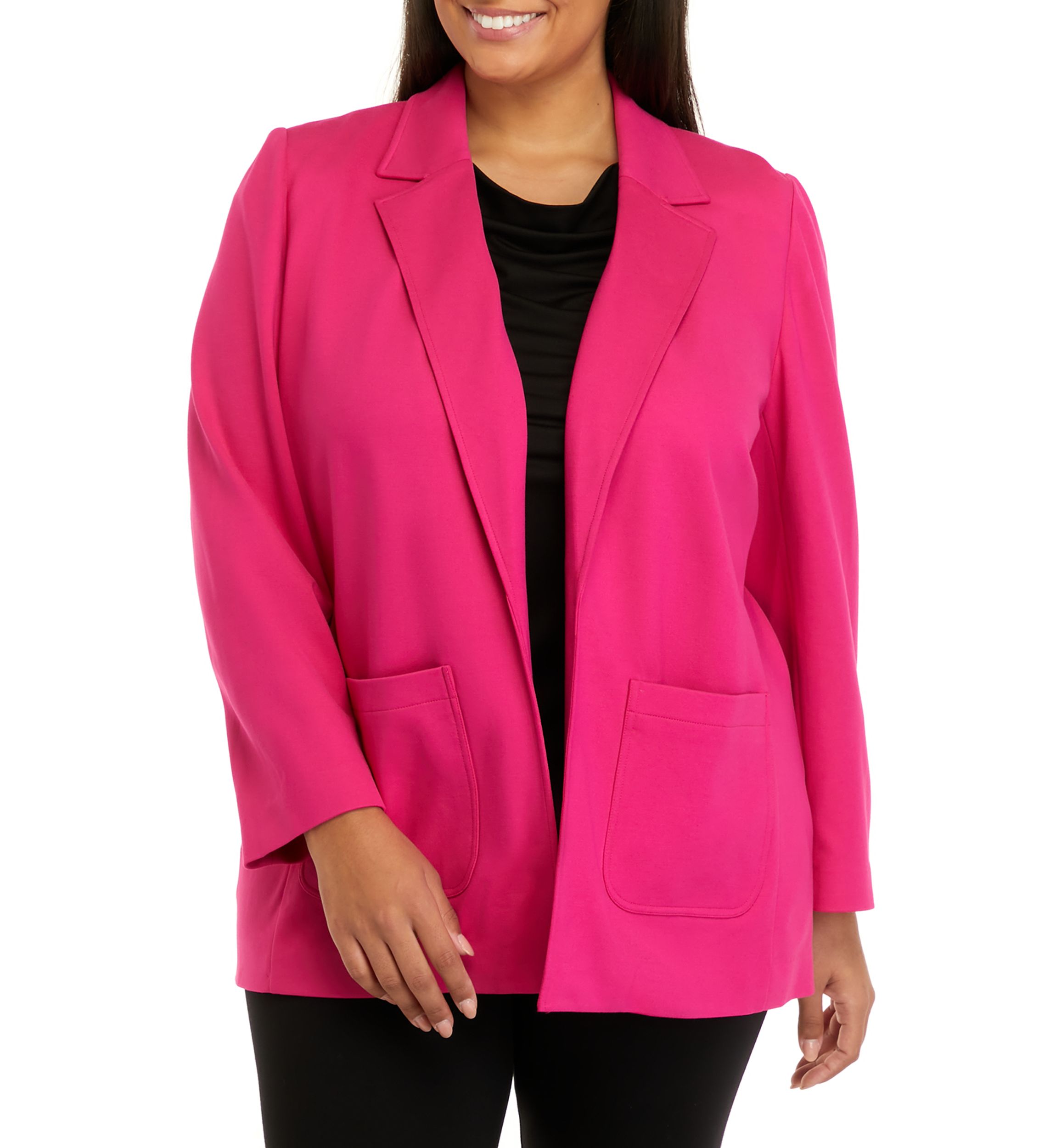Anne Klein Plus Size Compression Notch Collar Blazer with Patch Pockets ...