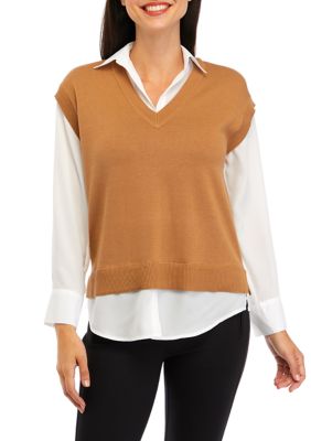 Anne Klein Petite V-Neck 2Fer Sweater | belk