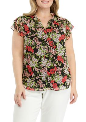 Anne Klein Plus Size Floral Printed Ruffle Blouse | belk