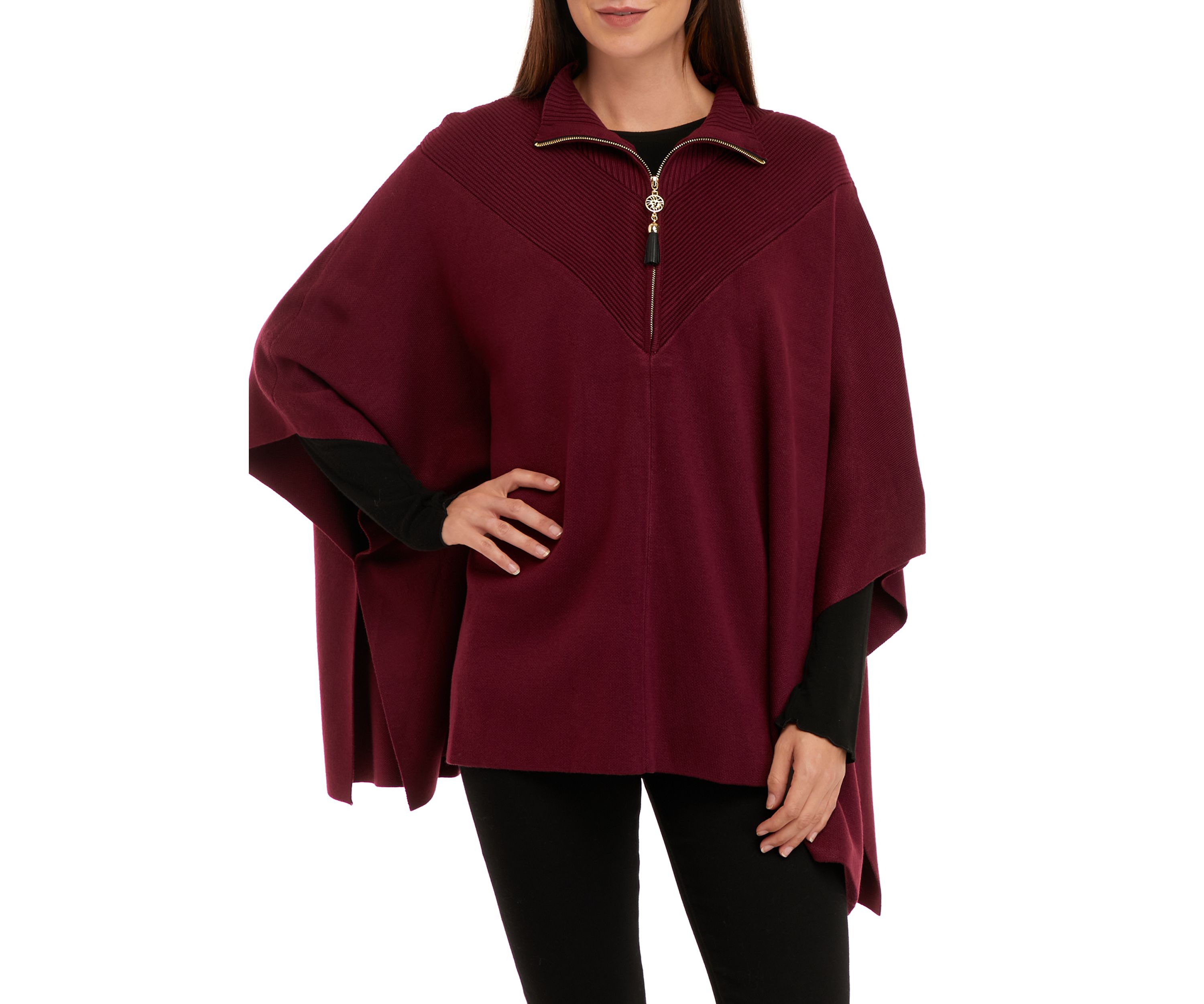 Anne Klein Women's Gifting Mock Neck Ribbed Half Zip Poncho | Belk