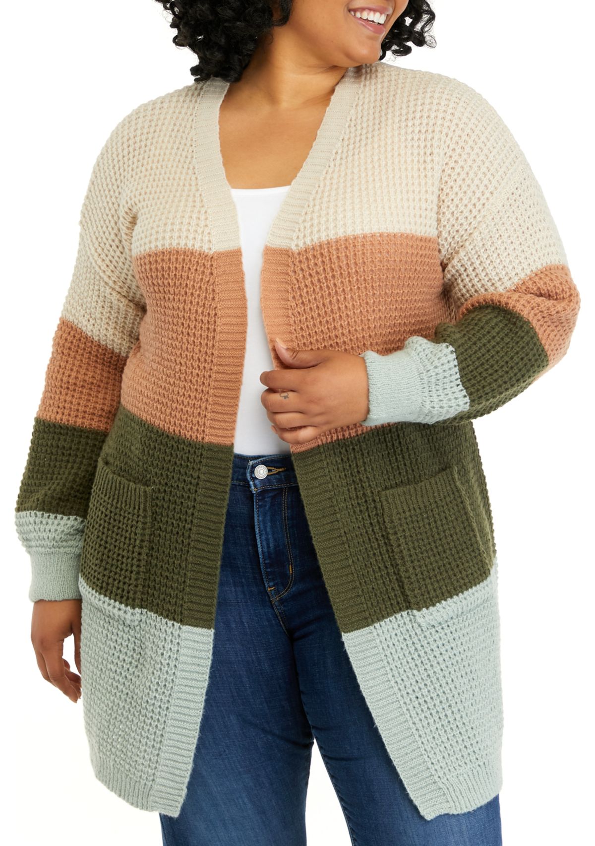 Almost Famous Plus Size Color Block Duster Cardigan | Belk