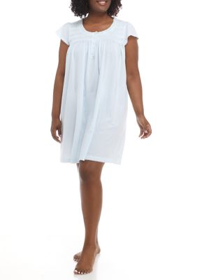 Miss Elaine Plus Size Silky Knit Light Blue Short Nightgown | belk