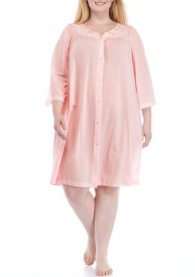 Miss Elaine Plus Size Nylon Embroidered Button Front Robe | belk