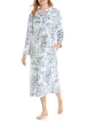 Miss Elaine Blue Floral Print Long Zip Robe | belk