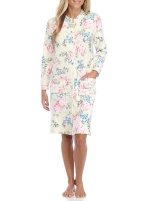 Miss Elaine Luxe Fleece Floral Print Short Robe | belk