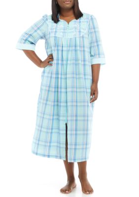 Miss Elaine Plus Size Long Zip Seersucker Sleep Gown Belk