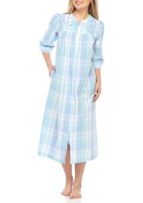 Miss Elaine Long Zip Seersucker Plaid Robe | belk