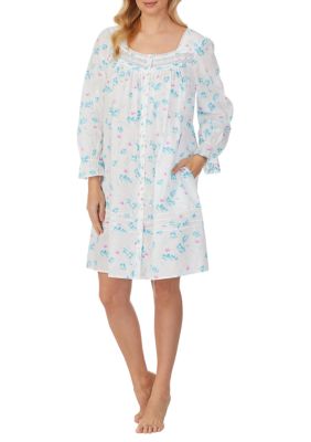 Eileen West 100% Cotton Lawn Long Sleeve Front Button Short Robe | belk