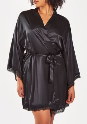 iCollection Womans Plus Size Silky Laced Trim Short Robe | belk