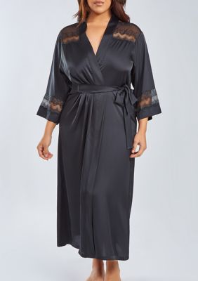 iCollection Womans Plus Size Silky Stretch Satin Long Robe with Lace ...