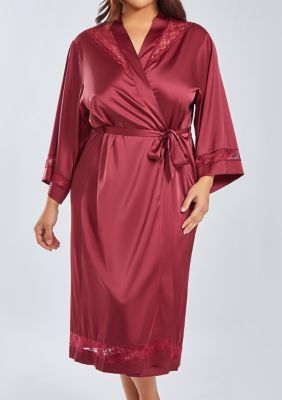 iCollection Womans Plus Size Silky Long Robe with Lace Trims | belk