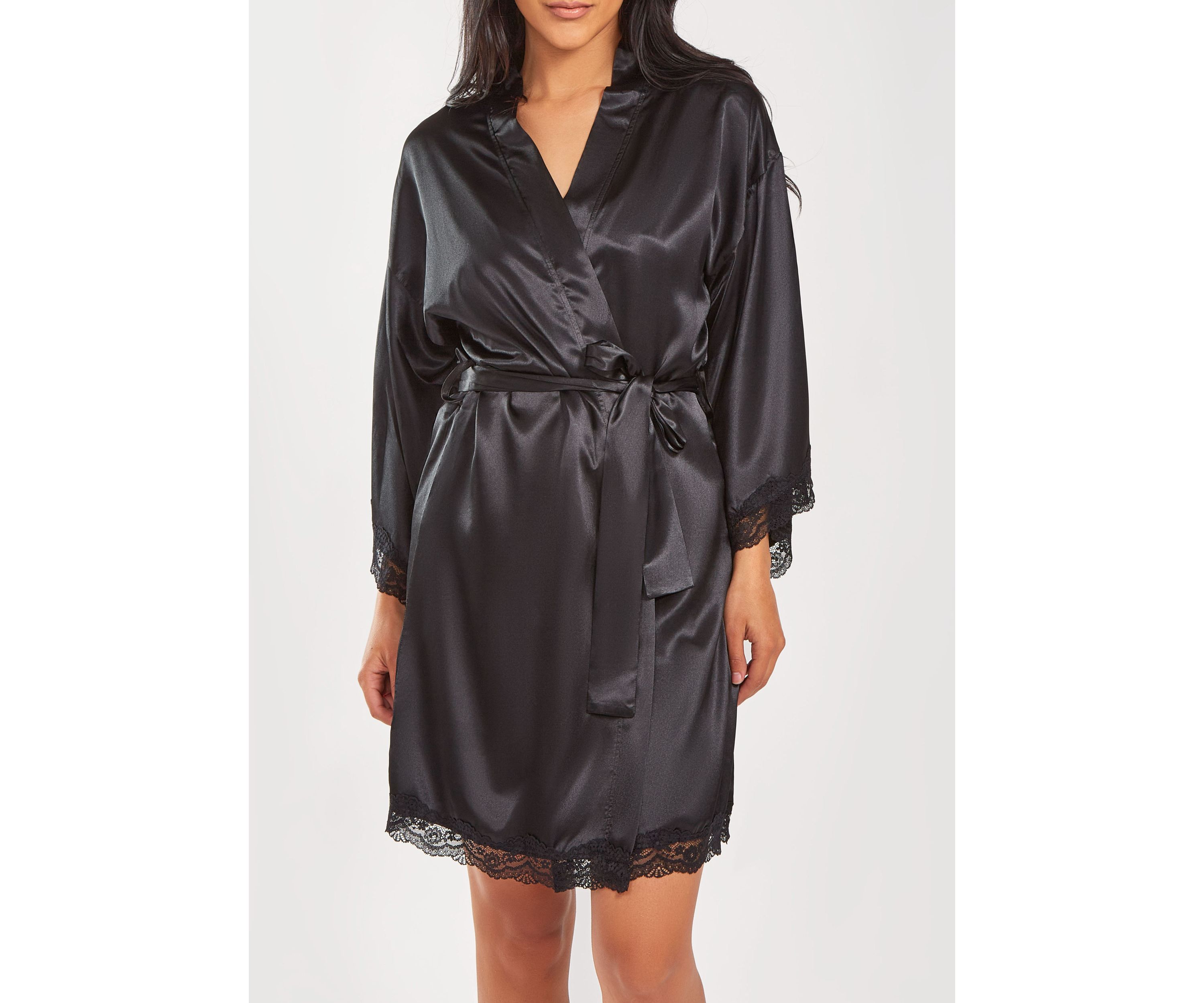 iCollection Woman's Silky Laced Trim Short Robe | Belk