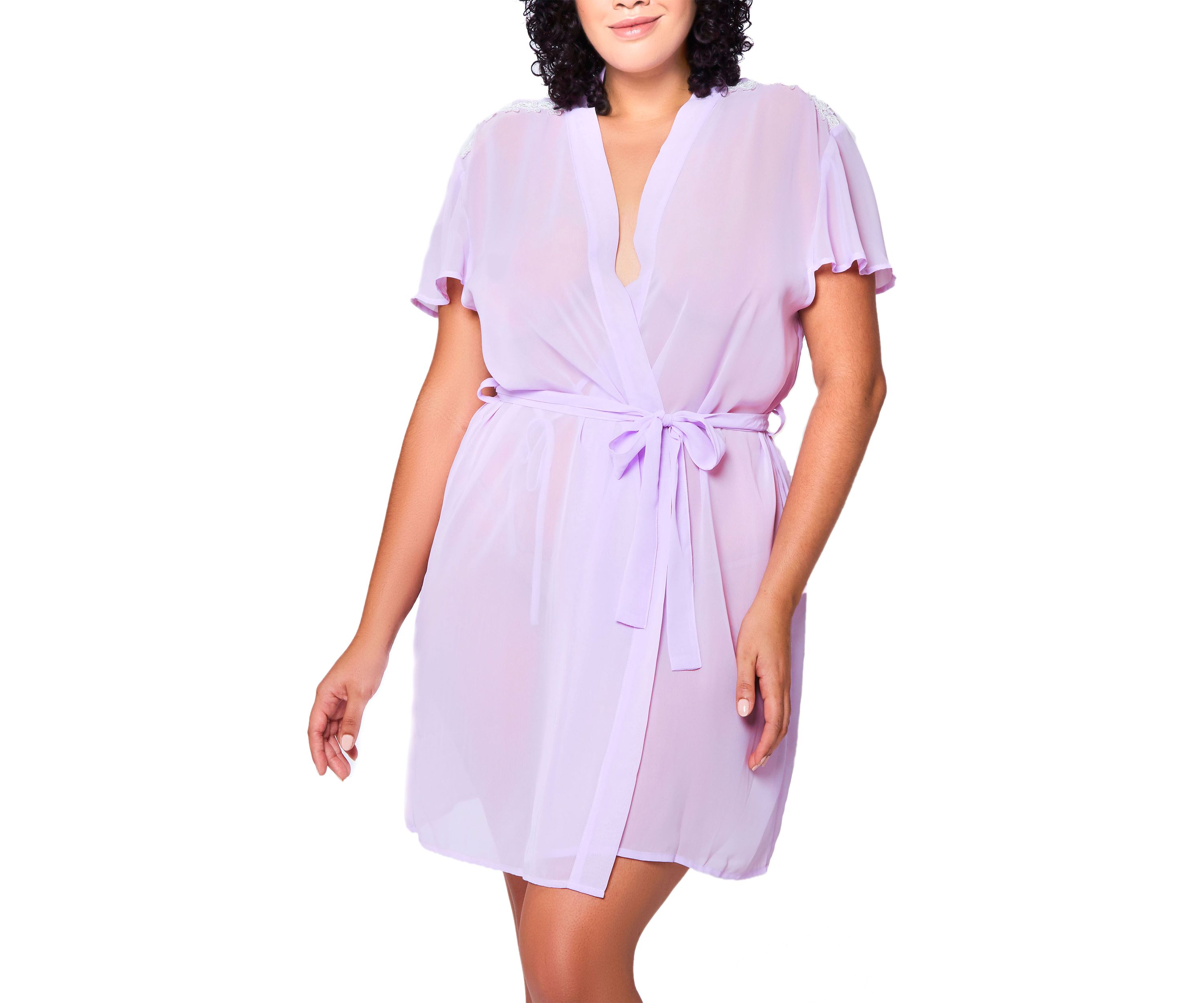 iCollection justine Plus Size Sheer Chiffon and Lace Robe | Belk