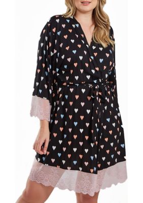 iCollection Harmony Plus Size Modal Hearts Robe Trimmed in Contrast ...