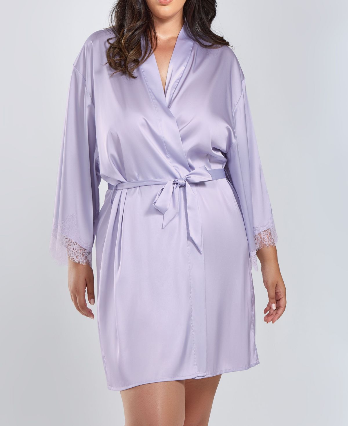 iCollection Jill Plus Size Satin Robe W/ Eyelash Lace Trim | Belk